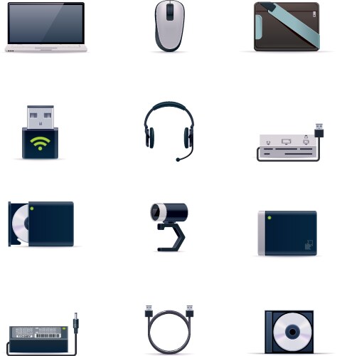 Computer parts and accessories icons Royalty Free Vector