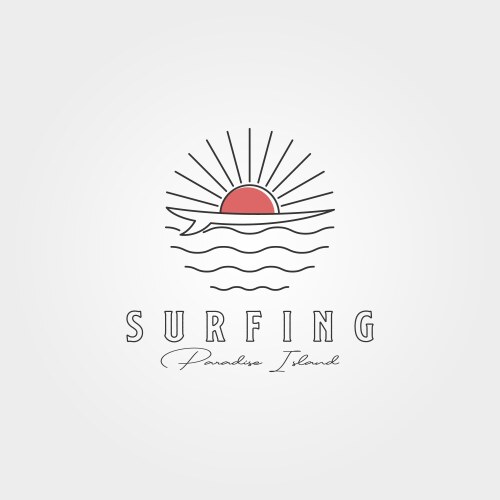 Surfing island line art logo design minimalist Vector Image