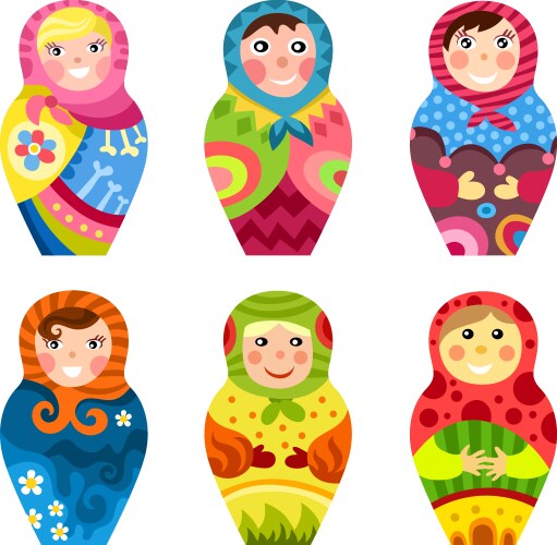 Cute russian matryoshka in red and green colours Vector Image