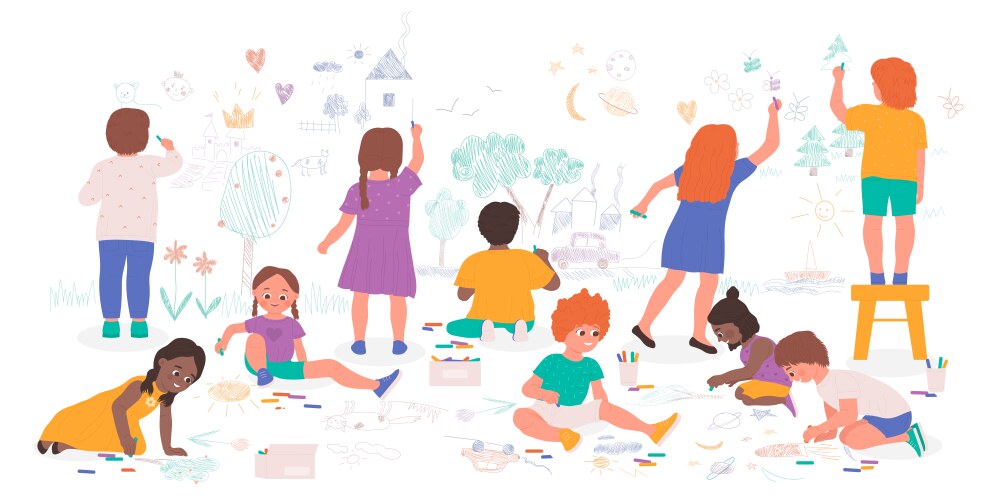 Children draw on asphalt Royalty Free Vector Image