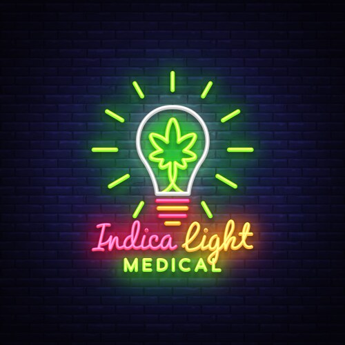 Marijuana medical logo neon sativa Royalty Free Vector Image