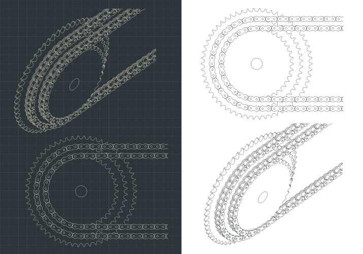 Chain drive and gears isometric drawings Vector Image