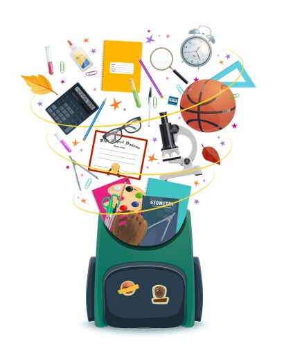 Bag backpack icon with school accessories Vector Image