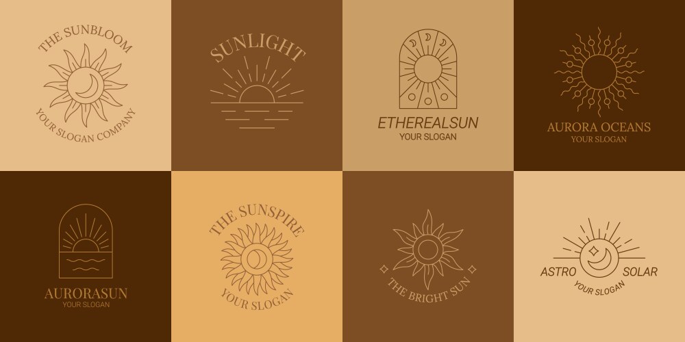 Boho sun logo line art sunshine Royalty Free Vector Image