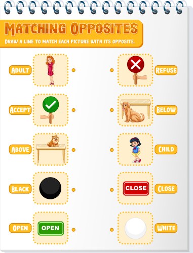 Matching opposite words worksheet template Vector Image