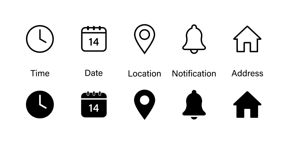 Location time date and notification icon Vector Image