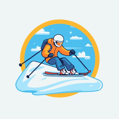 Skiing in the mountains flat style Royalty Free Vector Image