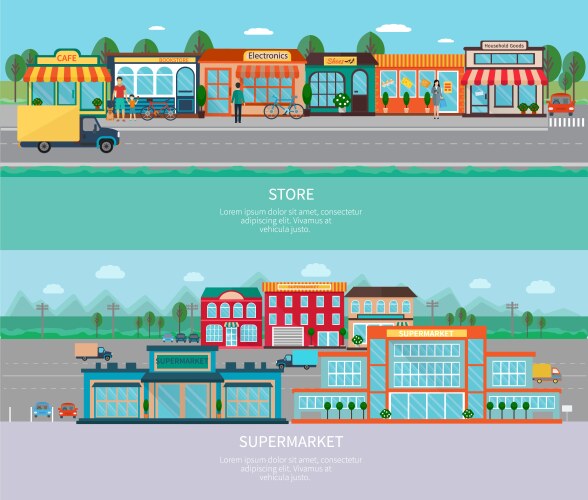 Supermarket store hypermarket building Royalty Free Vector