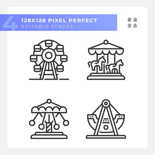 Fairground attractions pixel perfect linear icons Vector Image Fairground attractions pixel perfect linear icons Vector Image