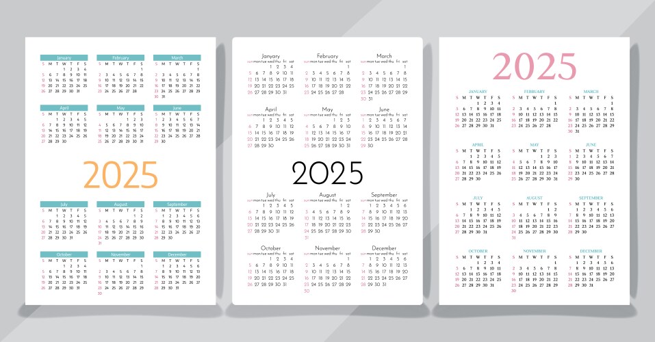 Calendar for 2025 year calender grid yearly Vector Image