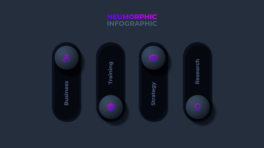 Neumorphic flowchart dark infographic creative Vector Image