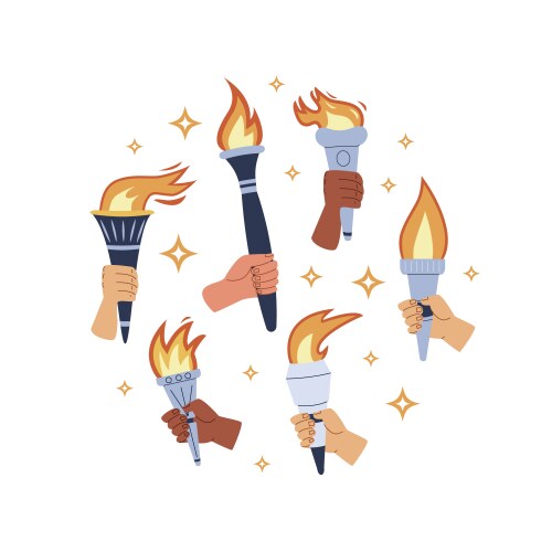 Torches with burning flame in hand symbol Vector Image
