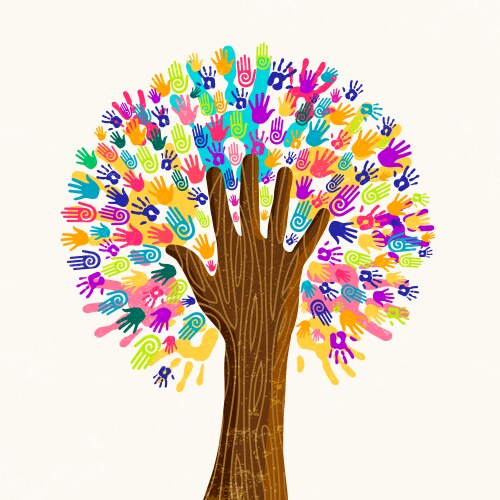 Hand print people tree symbol for community help Vector Image