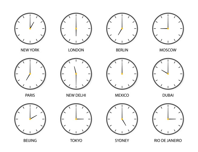 Clock different time various hours measurements Vector Image