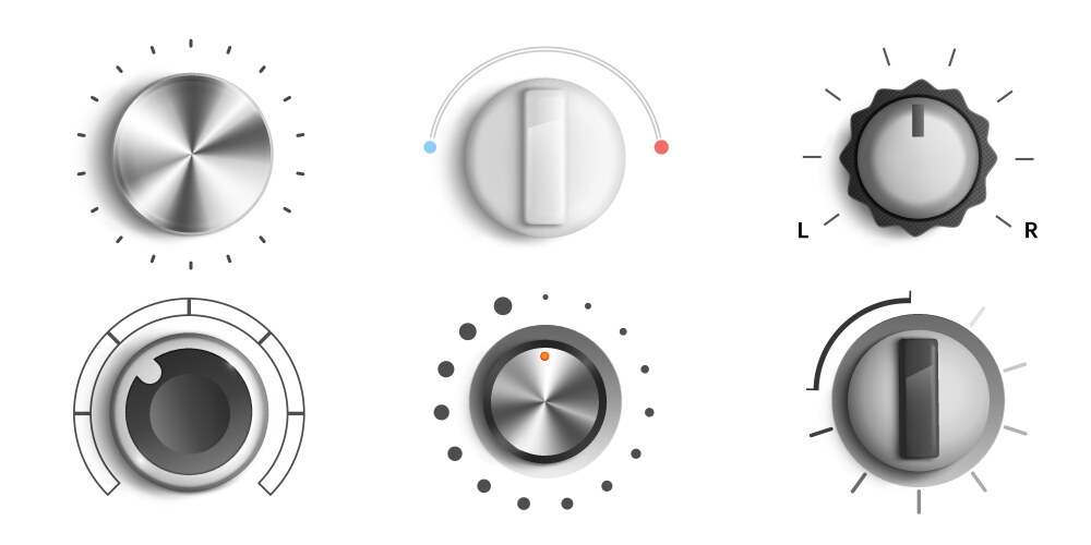 Volume adjustment dials round level knob rotary Vector Image