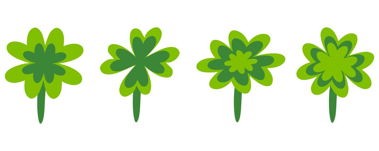 Heart shaped four leaf clover plant collection Vector Image