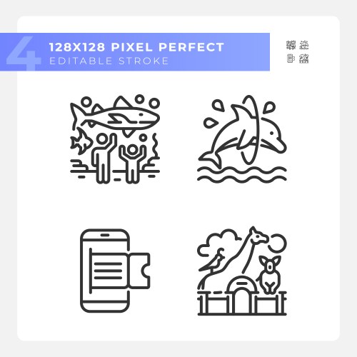 Zoo exhibit pixel perfect linear icons set for Vector Image
