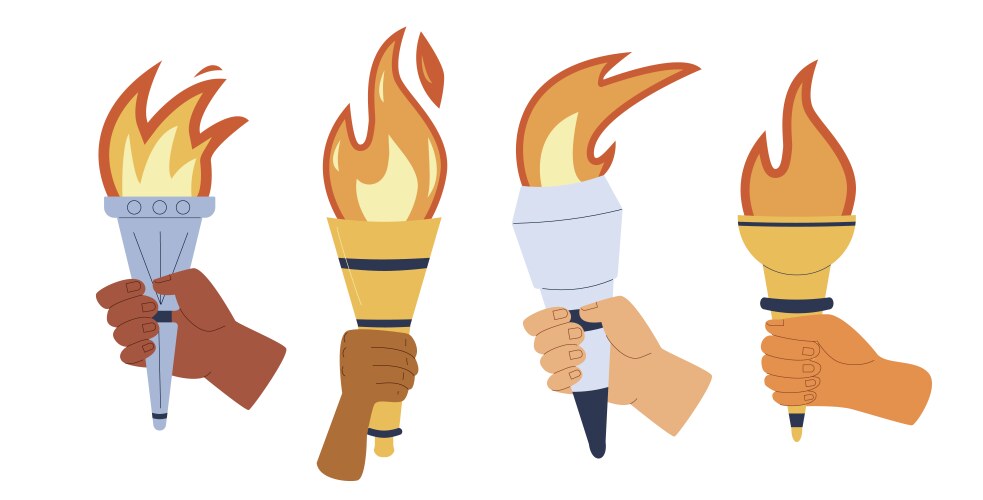 Torches with burning flame in hand symbol Vector Image