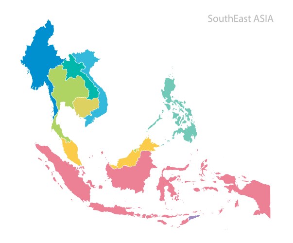 Southeast asia region map countries Royalty Free Vector