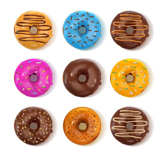Hand drawn set of four sweet donuts - top view Vector Image