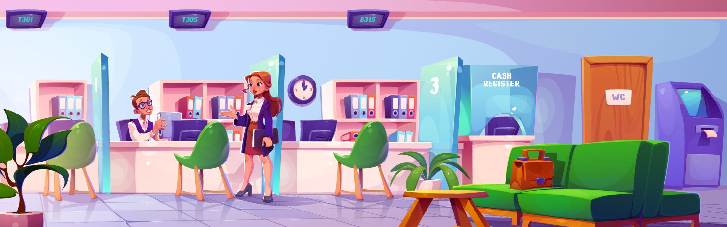 Bank office interior background finance services Vector Image