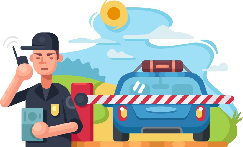 Police Helping with Stop Sign Royalty Free Vector Image