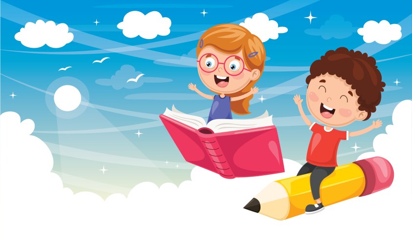 School children flying Royalty Free Vector Image