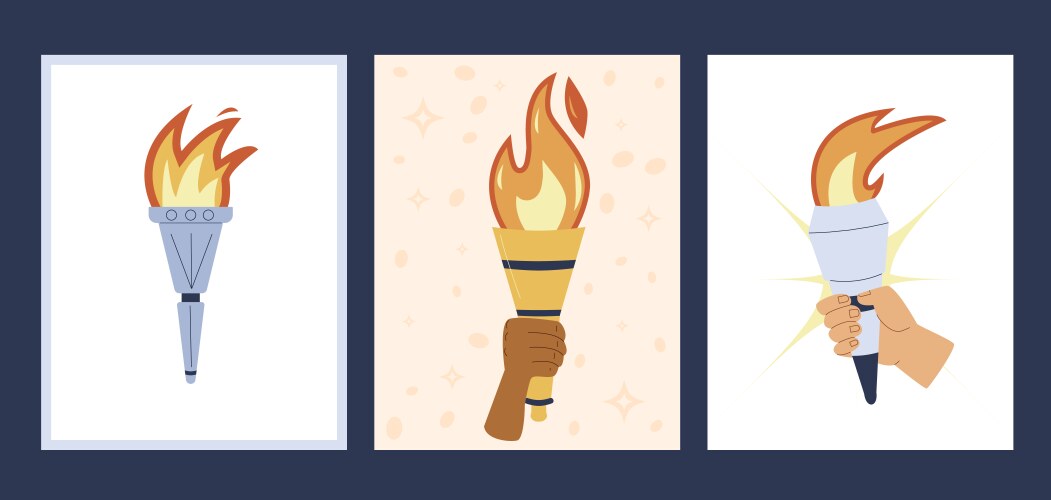 Torches with burning flame in hand symbol Vector Image