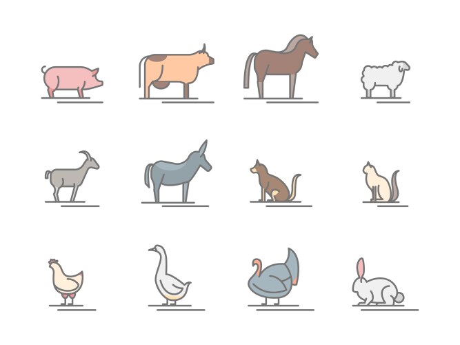 Animal farm set the horse pig cow goat and sheep Vector Image