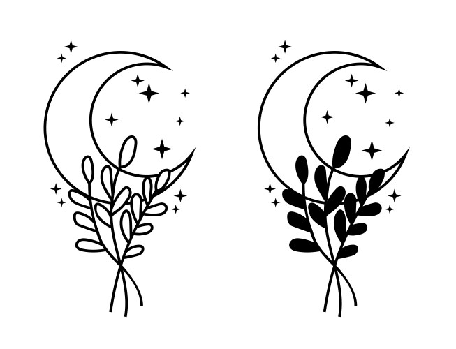 Celestial outline crescent moon with flowers Vector Image
