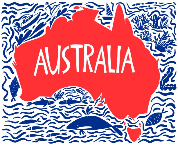 Hand drawn stylized map australia travel Vector Image