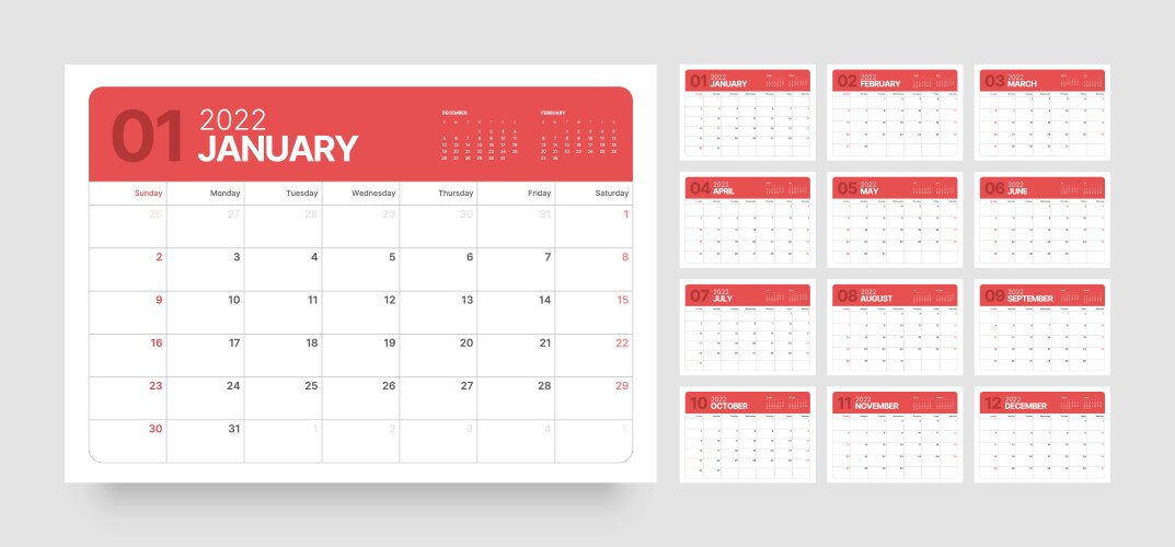 Mockup simple calendar layout for 2022 year week Vector Image