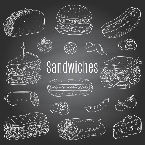 Sandwich set sketch Royalty Free Vector Image - VectorStock