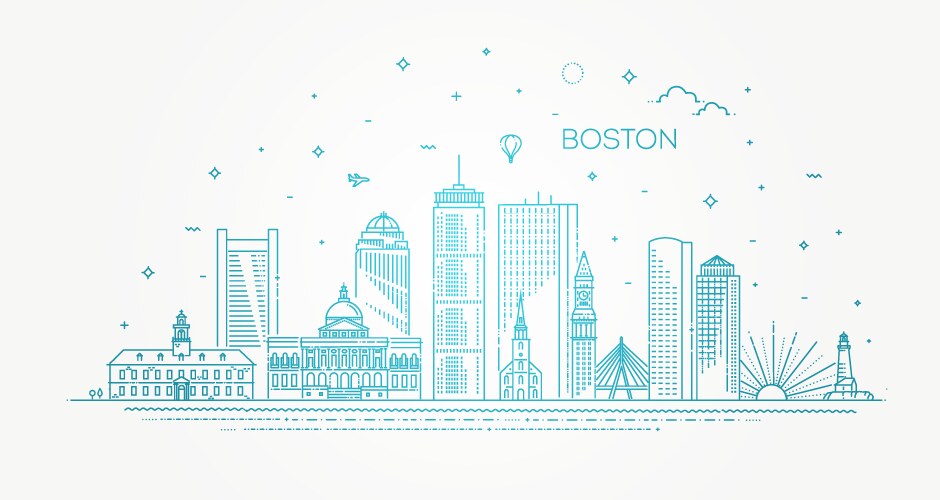 Outline boston skyline with blue buildings Vector Image