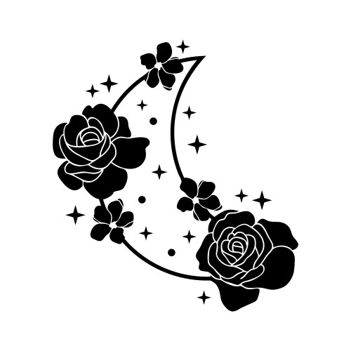 Celestial outline crescent moon with flowers Vector Image