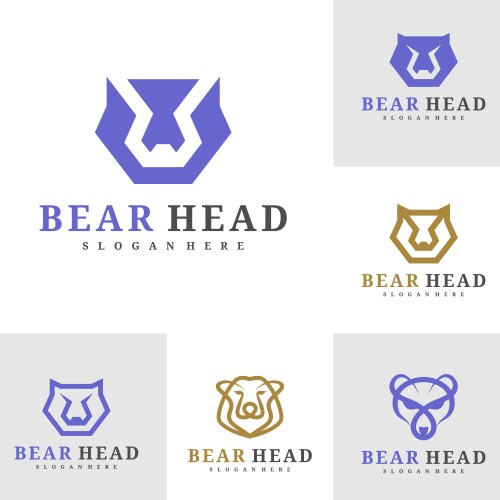 Set of bear logo template creative head Royalty Free Vector