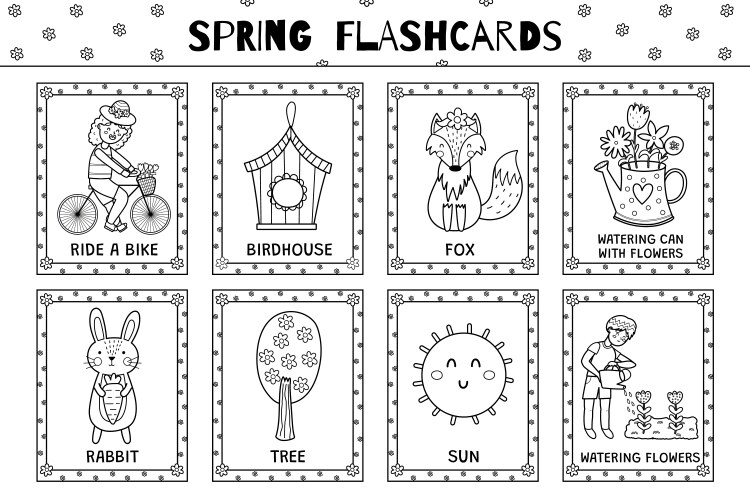 Cute numbers 1-10 black and white flashcards Vector Image