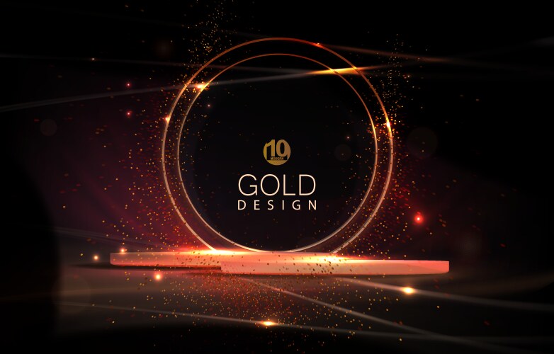 Composition with a round gold frame and ribbon Vector Image