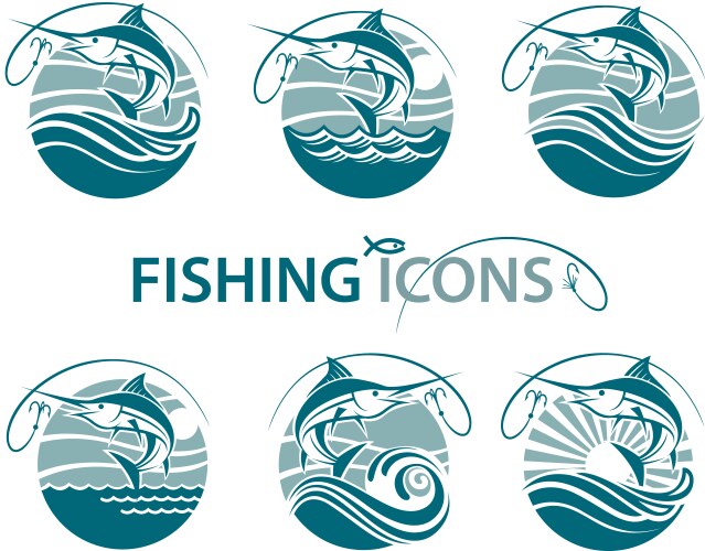 Fishing sport club heraldic badge set design Vector Image