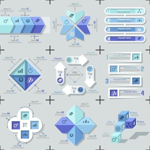 Set of 9 flat minimal infographics Royalty Free Vector Image