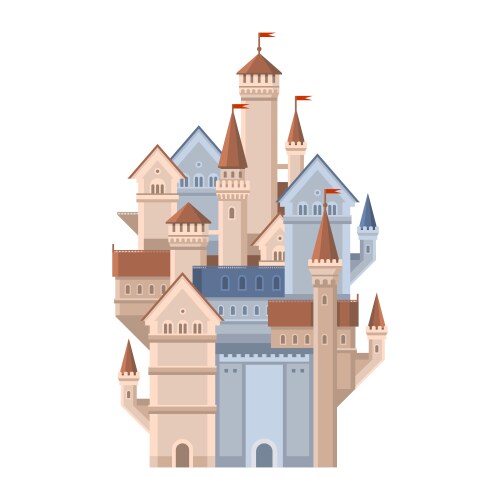 Cartoon medieval castle with high towers flag Vector Image