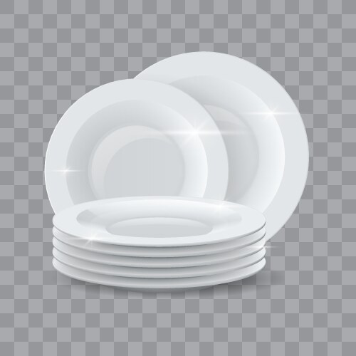 Plates stack in water splash white clean dishes Vector Image