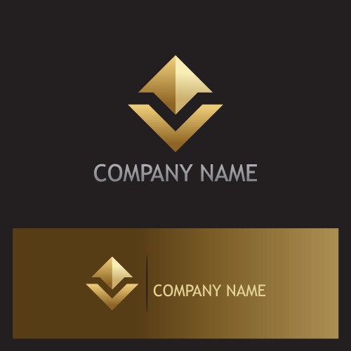 Gold triangle arrow shape company logo Royalty Free Vector