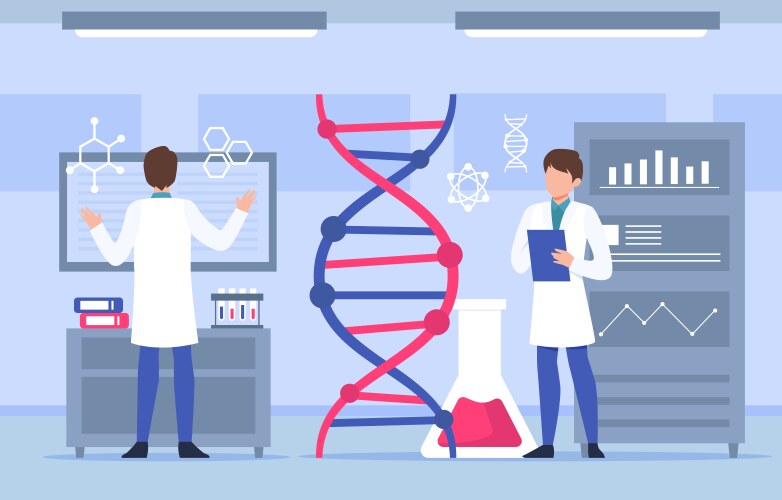 Genomics scene scientists are doing research Vector Image