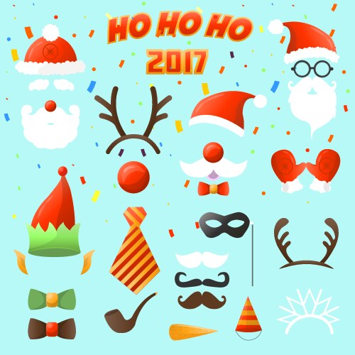Christmas photo booth santa hats mustache beard Vector Image