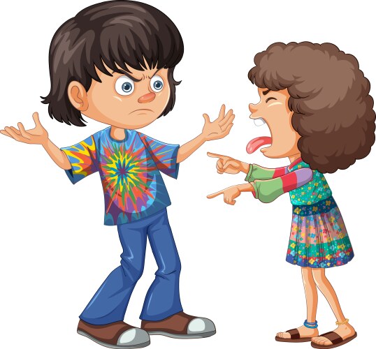 Two cartoon children arguing colorful Royalty Free Vector