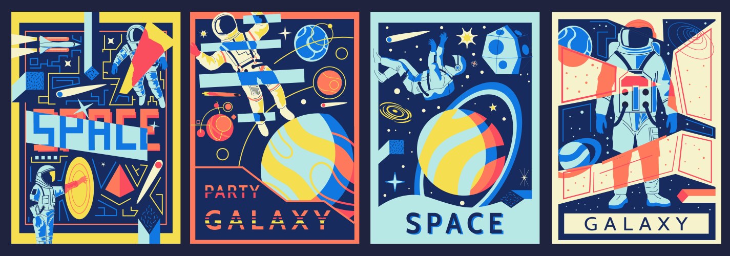 Set of futuristic posters in cubism style Vector Image