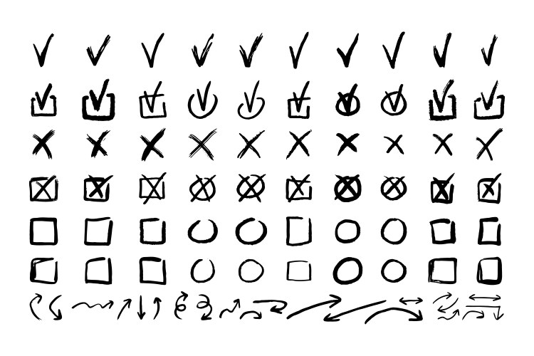 Check marks doodle black line element set tick Vector Image