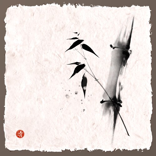 Ink painting with bamboo tree in simple minimalist