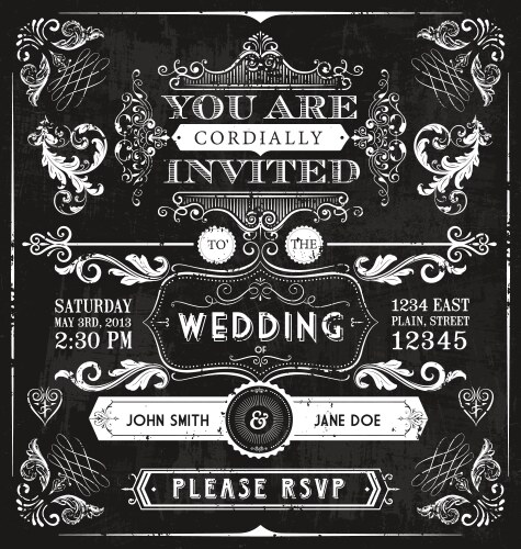 Chalkboard wedding invitation card background Vector Image